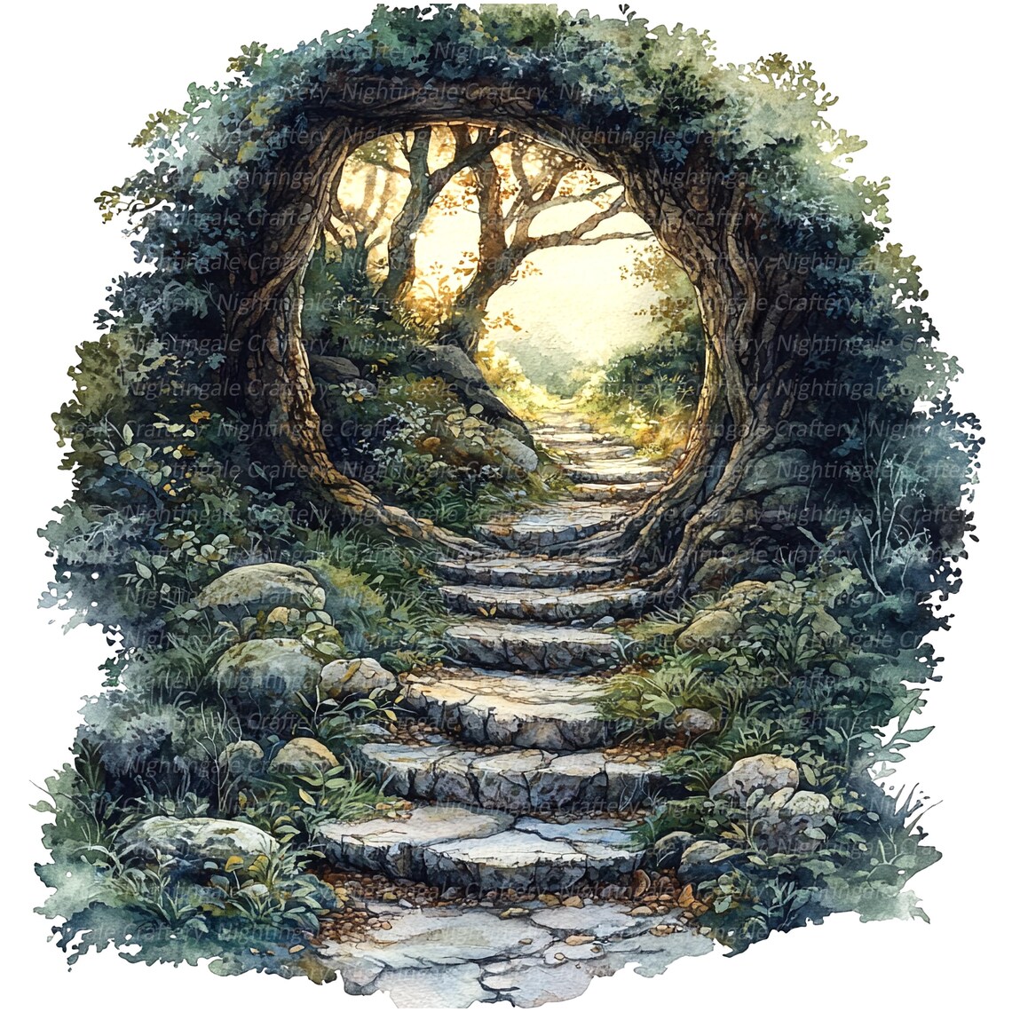 10 Enchanted Trail Clipart, Magic Forest, Printable Watercolor Clipart ...