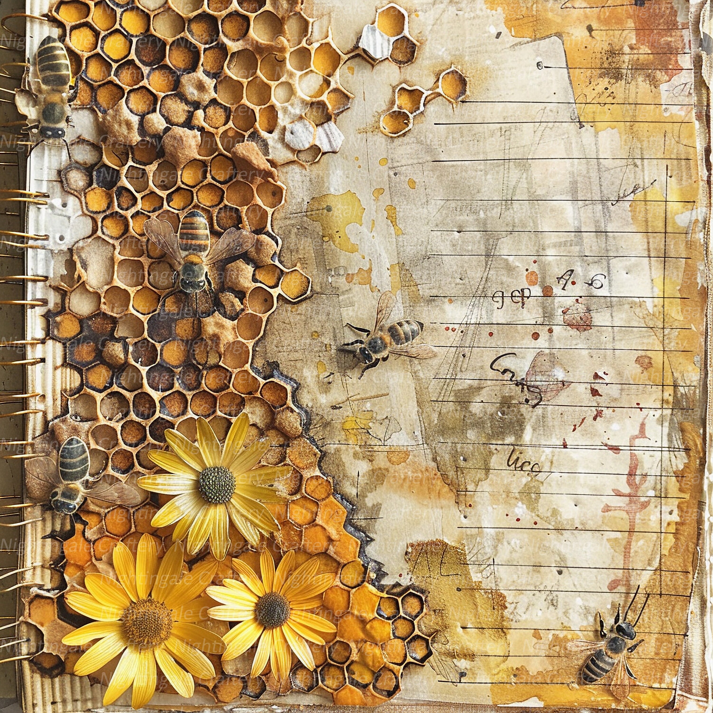 18 Vintage Bees Honey Background Papers, 12 X 12 Digital Paper Pack ...