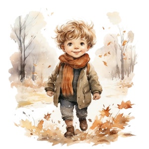 14 Little Boy in Autumn Clipart, Autumn Kid, Printable Watercolor ...