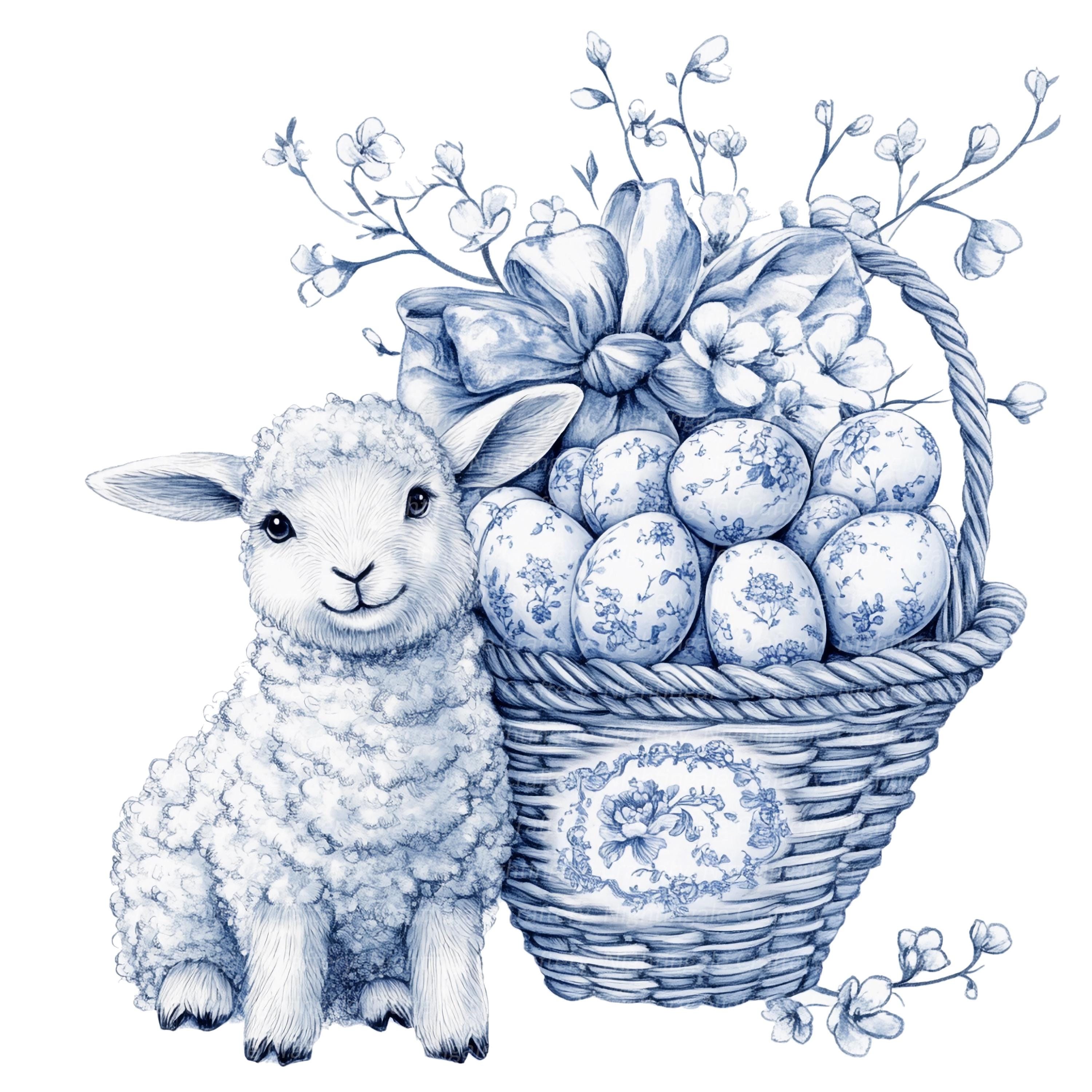 12 Easter Basket Clipart, Easter Lamb Clipart, Printable Watercolor ...