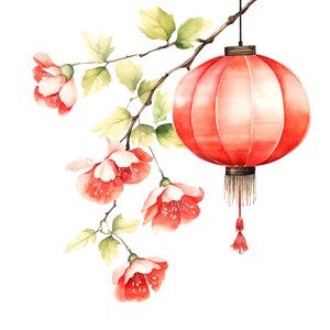 14 Floral Chinese Lantern Clipart, Lamp, Printable Watercolor Clipart ...