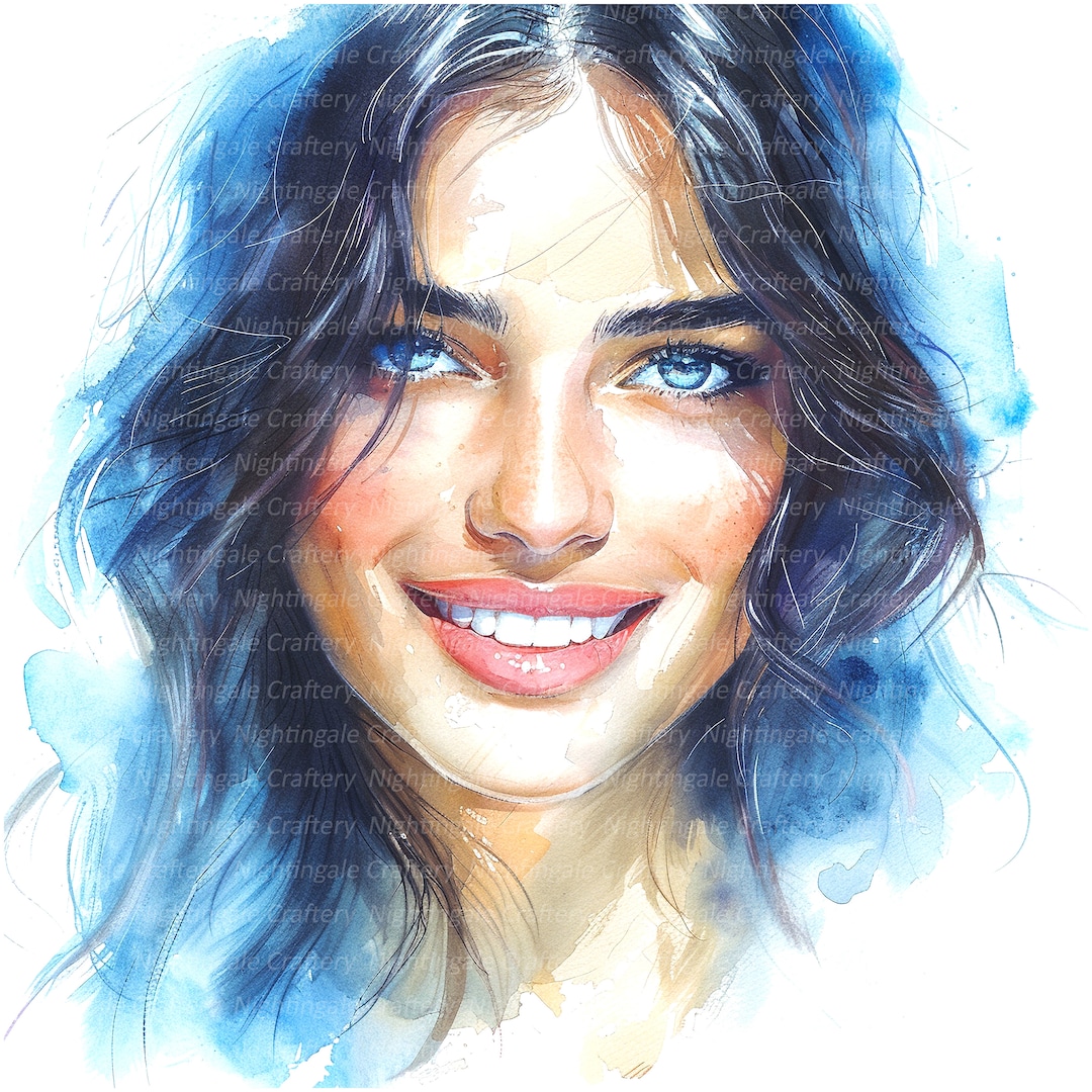 12 Attractive Woman Face Clipart, Smile Clipart, Printable Watercolor ...