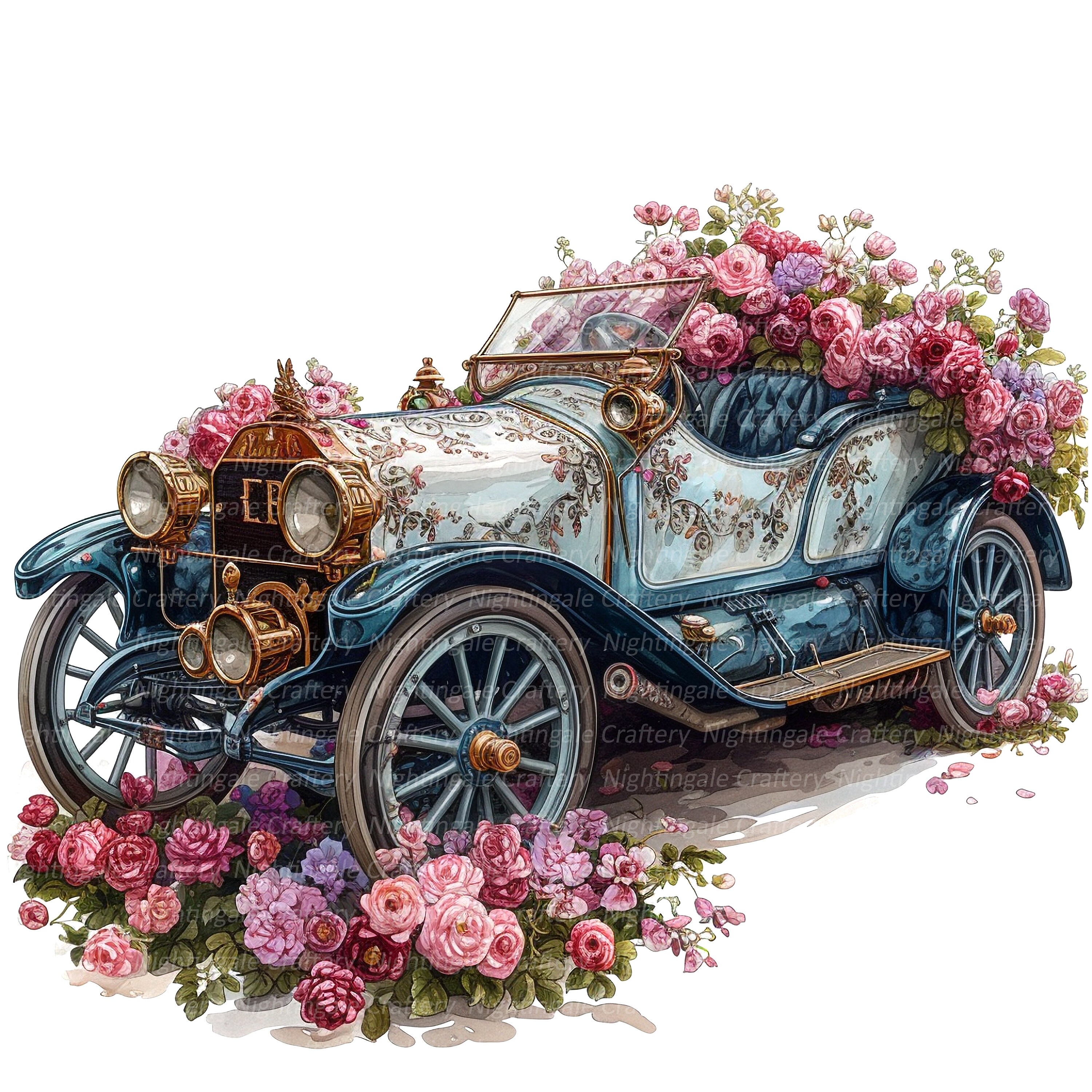 12 Victorian Car Clipart, Floral Car, Vintage, Printable Watercolor ...