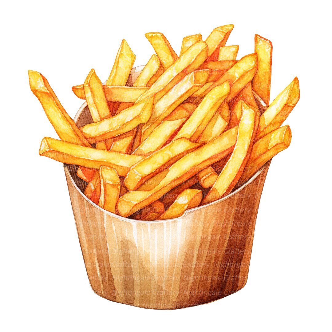 10 French Fries Clipart, Fast Food Clipart, Printable Watercolor ...