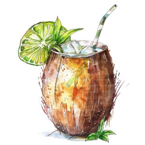10 Beach Cocktails Clipart, Coconut Cocktails, Printable Watercolor ...