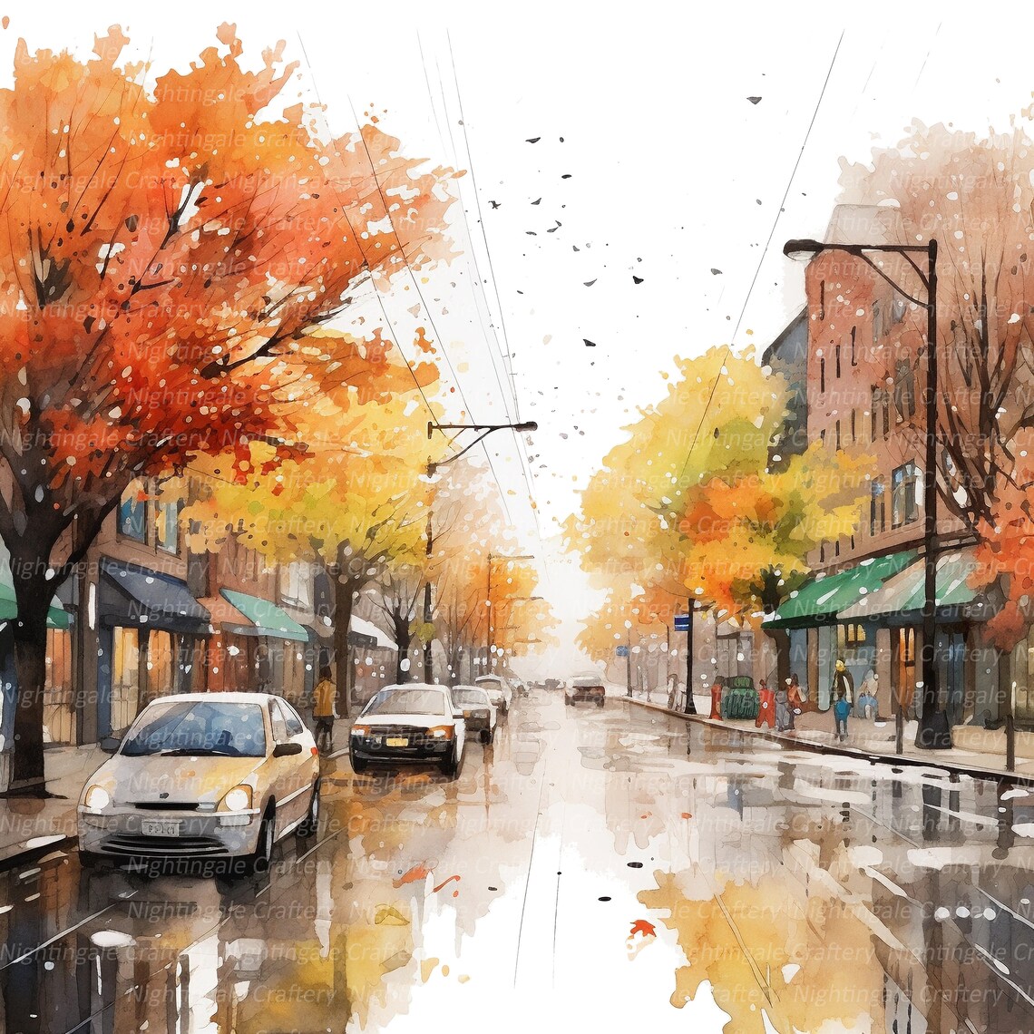 12 Autumn Street Clipart Autumn Clipart Printable Watercolor - Etsy
