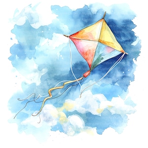 10 Kite Clipart, Kite in Sky Clipart, Kites, Printable Watercolor ...
