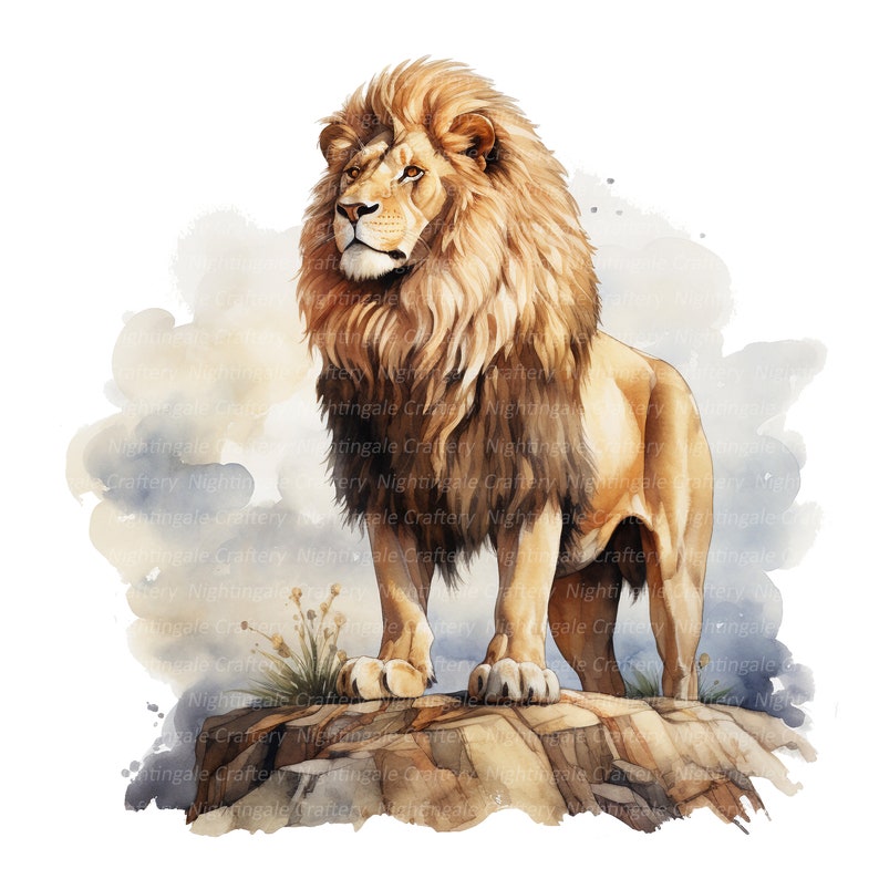 9 Lion on Cliff Clipart, Watercolor Lion, Printable Watercolor Clipart ...