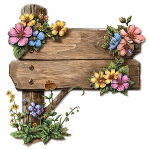 20 Wooden Signs Clipart, Floral Road Sign, Printable Watercolor Clipart ...