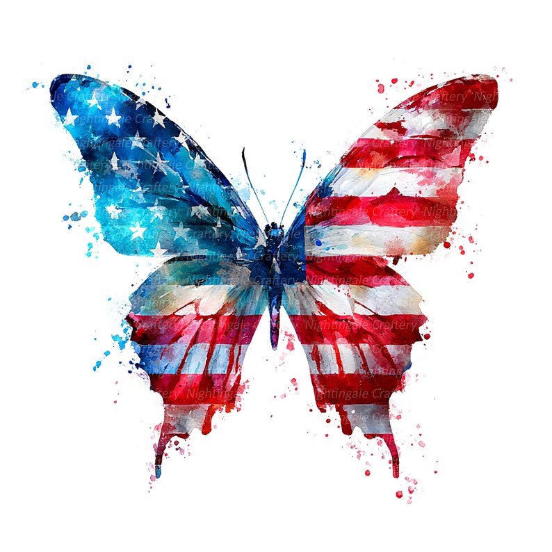 10 Patriotic Butterfly, USA Flag Clipart, Printable Watercolor Clipart ...