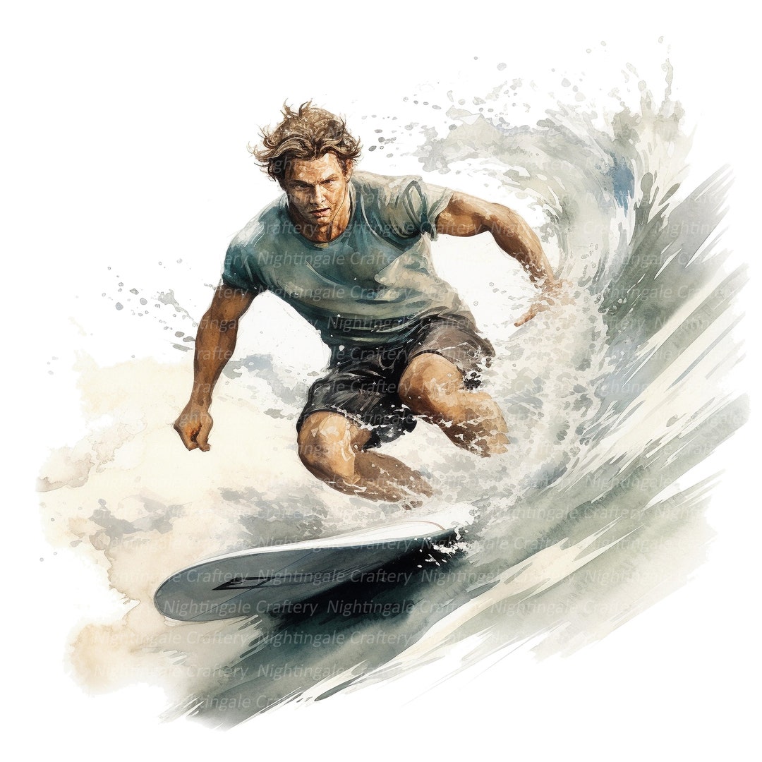 10 Surfing Clipart, Ocean Waves Clipart, Printable Watercolor Clipart ...