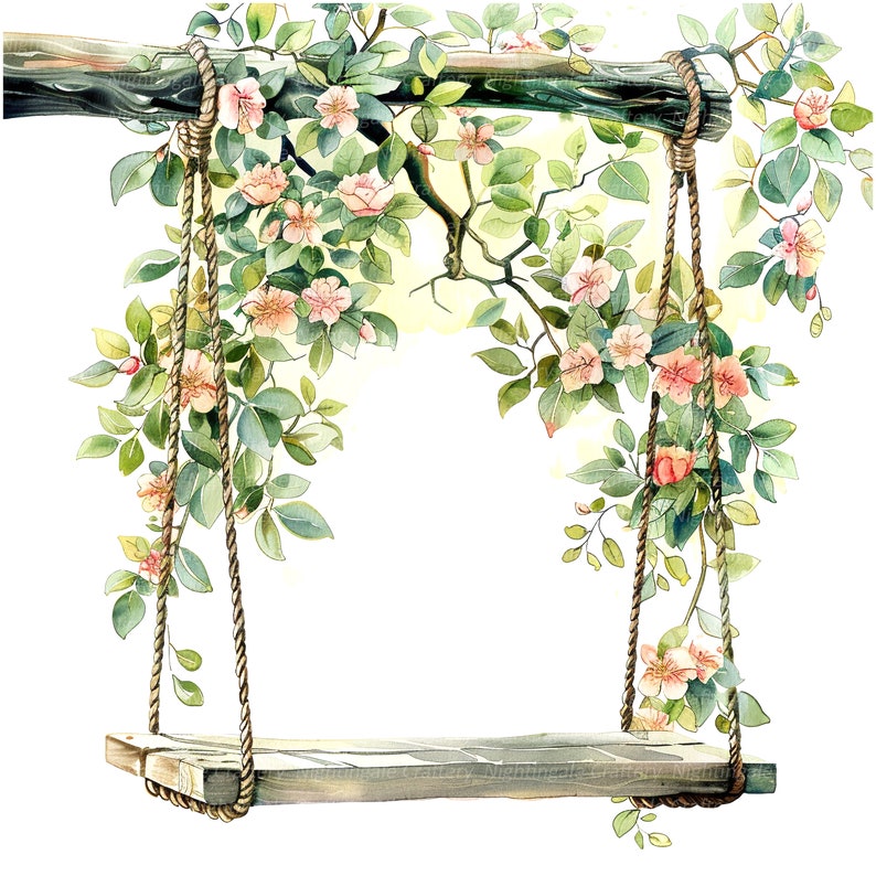 12 Floral Swing Clipart Set 2, Flower Swing, Printable Watercolor ...