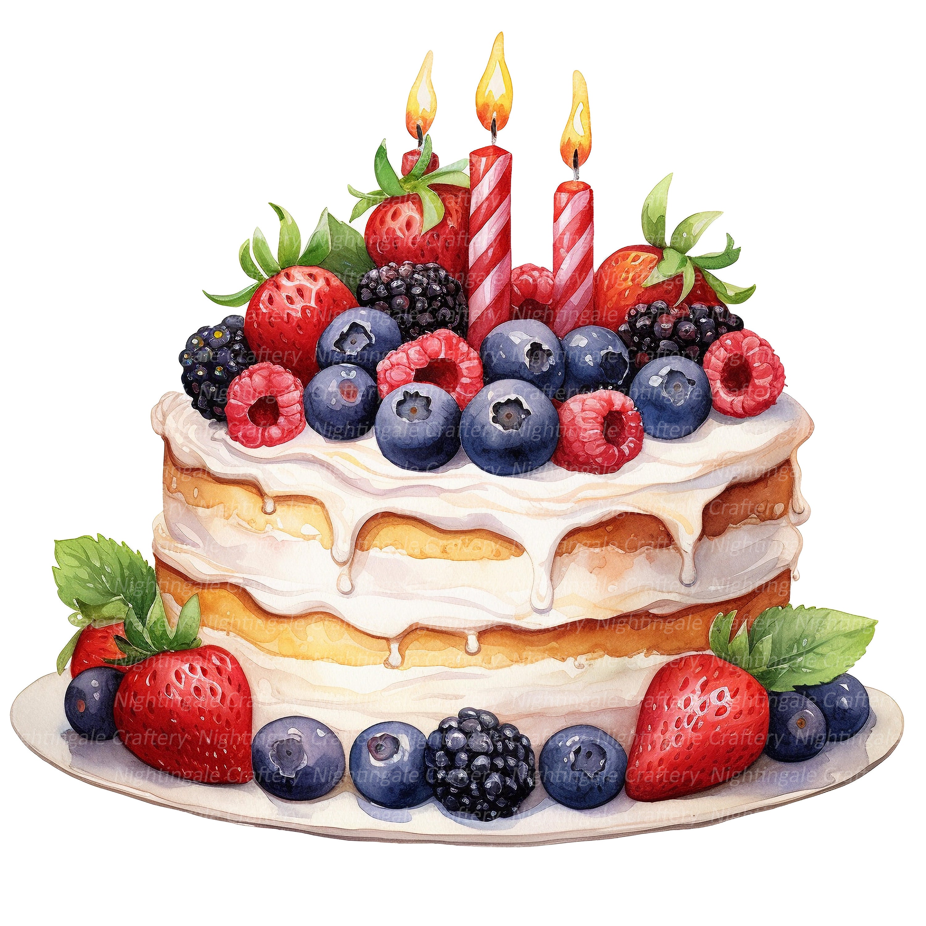 12 Tasty Birthday Cake Clipart, Cake Clipart, Printable Watercolor ...