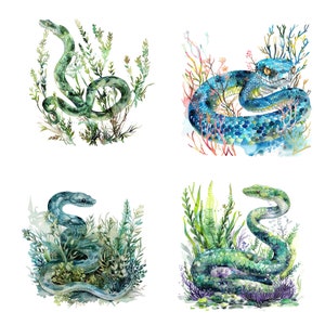 16 Water Snake Clipart, Sublimation Sea Snake, Printable Watercolor ...