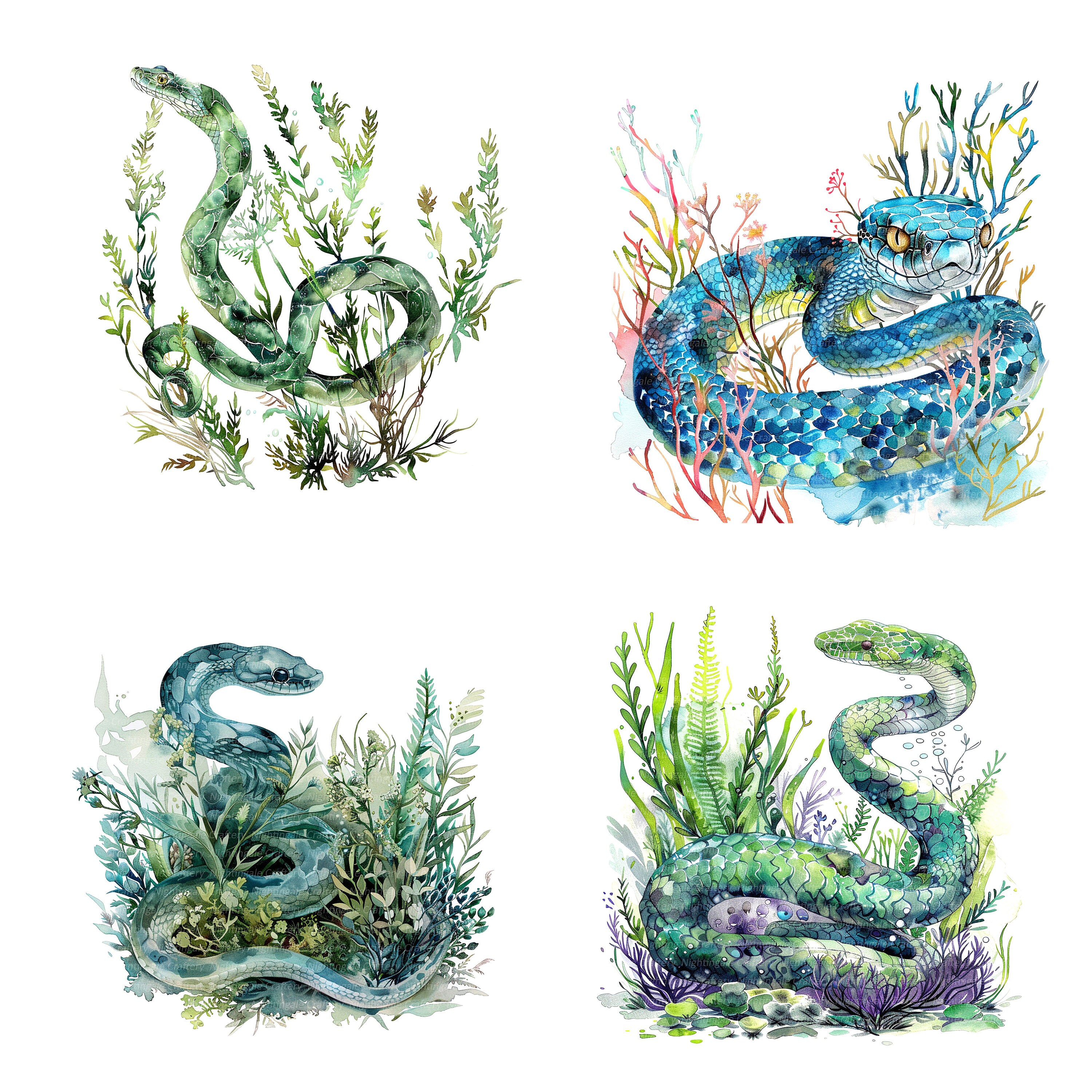 16 Water Snake Clipart, Sublimation Sea Snake, Printable Watercolor ...