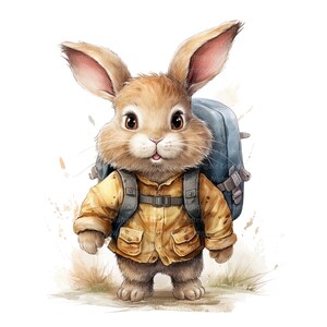 10 Bunny With Backpack Clipart, Travel Bunny, Printable Watercolor ...