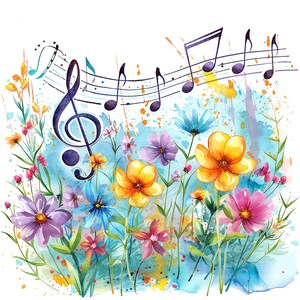 12 Floral Music Notes Clipart, Music Clipart, Printable Watercolor ...