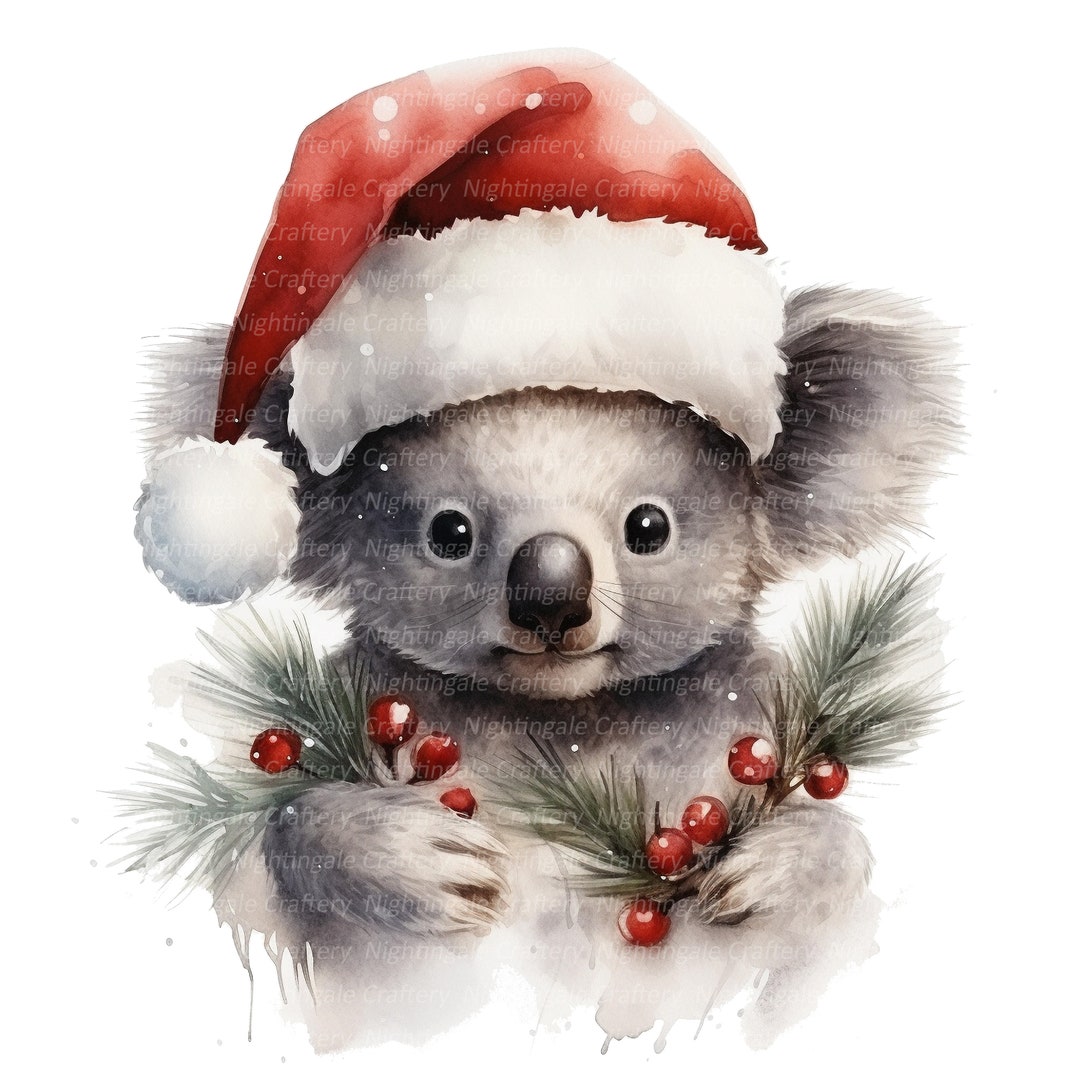 10 Christmas Koala Clipart, Koala Bear, Printable Watercolor Clipart ...