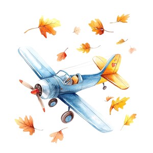 10 Cartoon Plane Clipart, Autumn Clipart, Printable Watercolor Clipart ...
