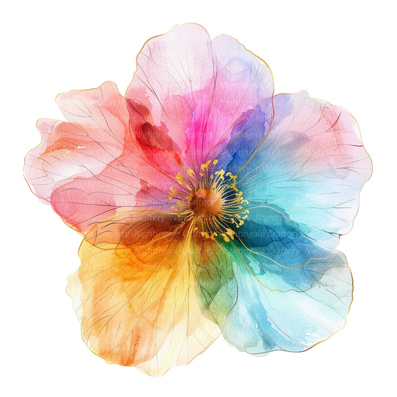 12 Abstract Flowers Clipart, Rainbow Colors, Flowers Print, Printable ...