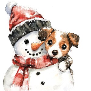 10 Puppy and Snowman Clipart, Winter Puppy, Printable Watercolor ...