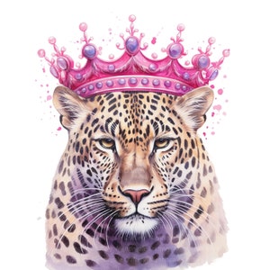 12 Leopard Queen Clipart, Leopard King, Crown, Printable Watercolor ...