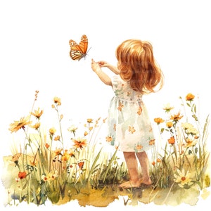 10 Girl and Butterfly Clipart, Little Girl, Printable Watercolor ...