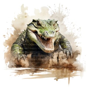 10 Crocodile Clipart, Crocodile in Swamp, Printable Watercolor Clipart ...