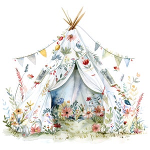12 Floral Tent Clipart, Boho Tent Clipart, Printable Watercolor Clipart ...