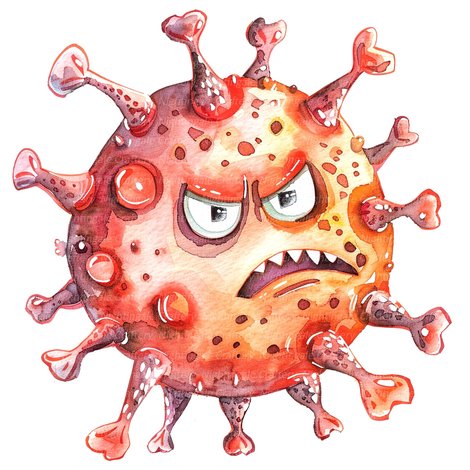 12 Cartoon Bacteria Clipart, Virus Clipart, Printable Watercolor ...