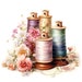 14 Vintage Spools of Thread Clipart, Floral, Printable Watercolor ...