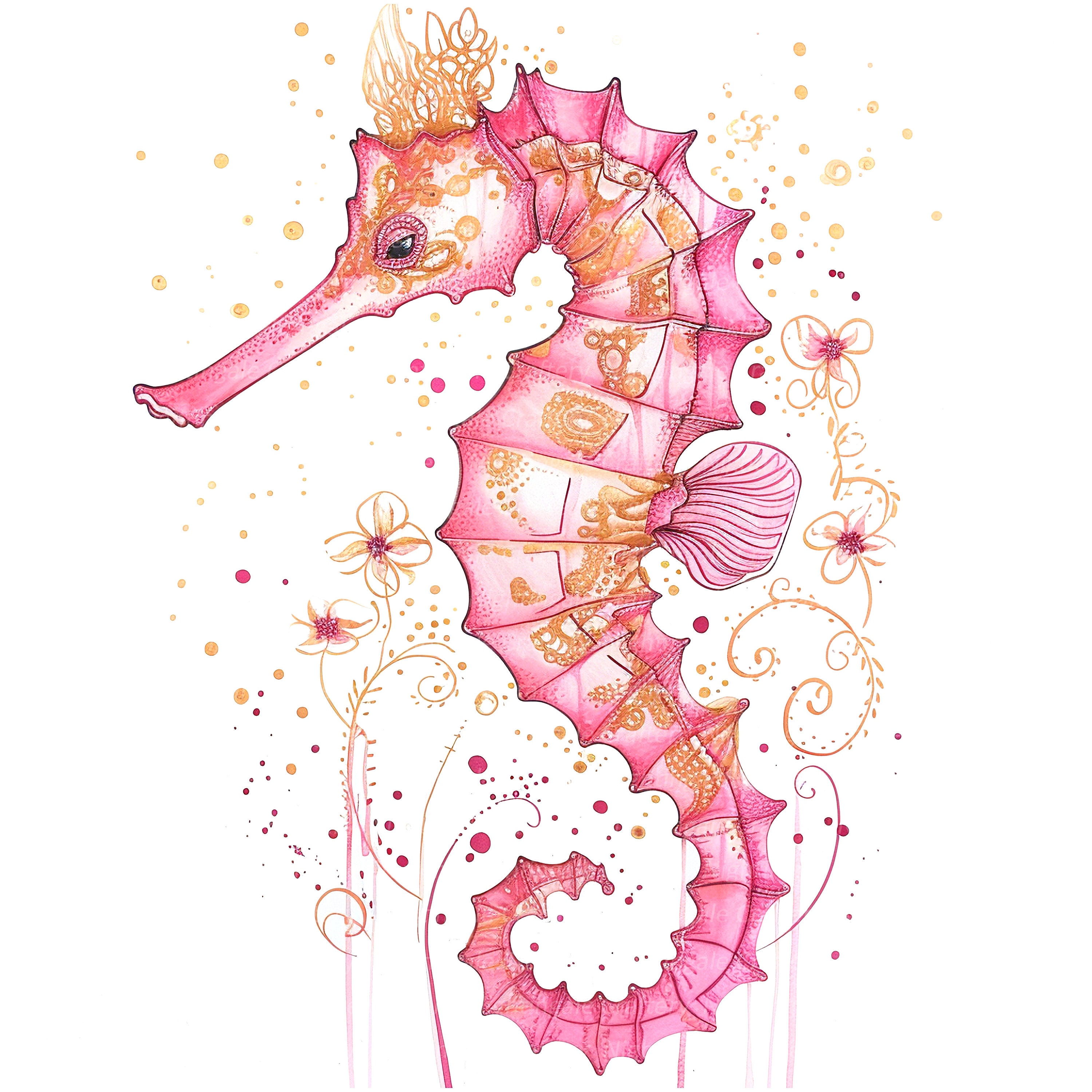 7 Pink Gold Seahorse Clipart, Printable Watercolor Clipart, High ...