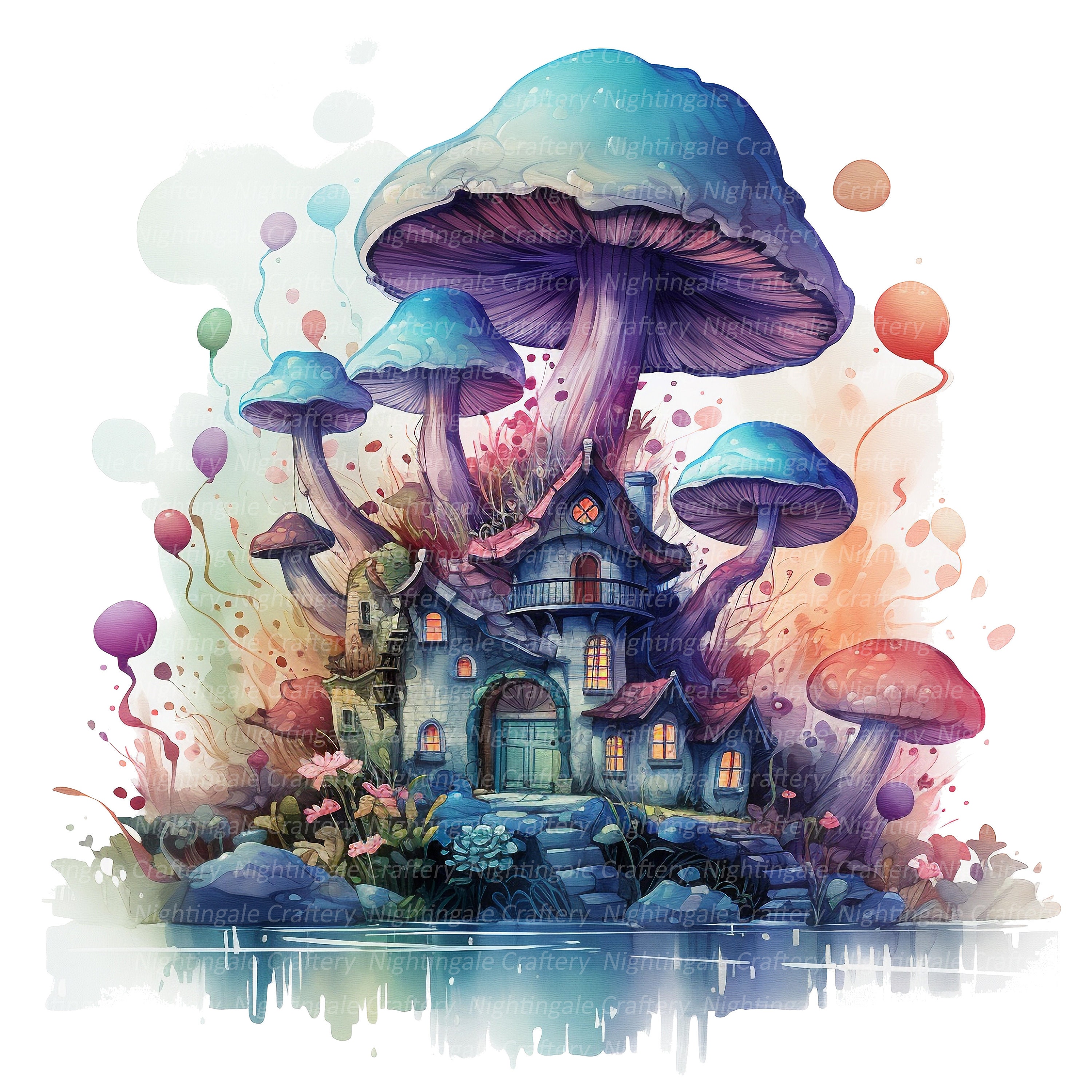 12 Magic Toadstool Fairy House Clipart Printable Watercolor - Etsy
