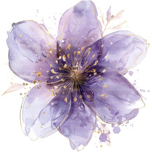 10 Abstract Lavender Purple Flowers Clipart, Printable Watercolor ...