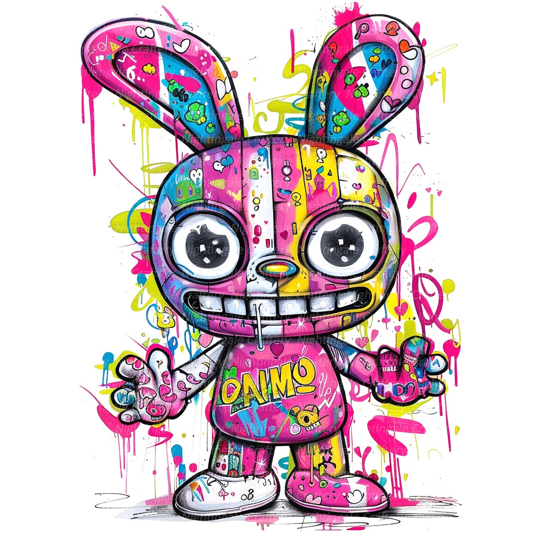 11 Bunny Graffiti Clipart, Punk Bunny Clipart, Printable Watercolor ...