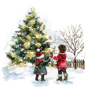 12 Christmas Tree and Kids Clipart, Christmas Card, Printable ...