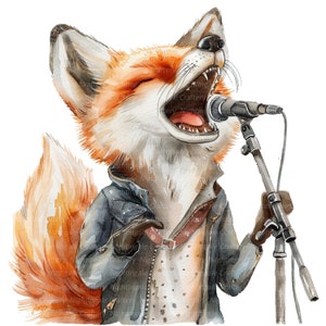 12 Fox Singing Clipart, Fox Clipart, Printable Watercolor Clipart, High ...