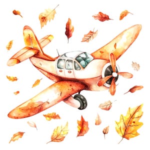 10 Cartoon Plane Clipart, Autumn Clipart, Printable Watercolor Clipart ...