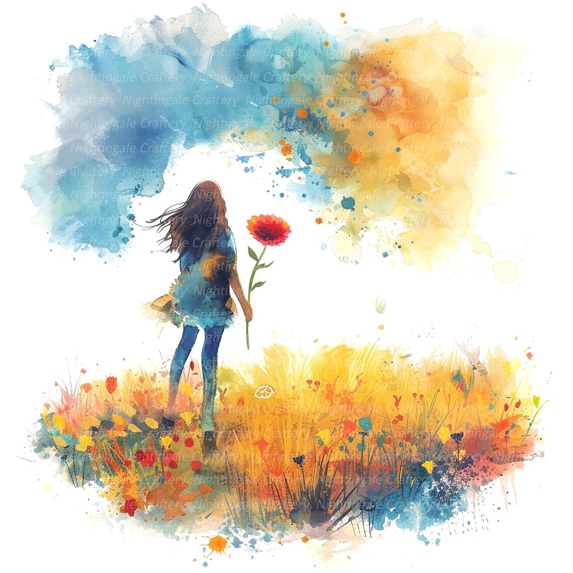 10 Girl and Flower Clipart, Floral Girl Print, Printable Watercolor ...