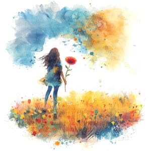 10 Girl and Flower Clipart, Floral Girl Print, Printable Watercolor ...