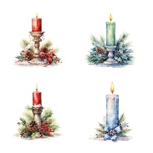 16 Christmas Candle Clipart, Christmas Candlestick Clipart, Printable ...