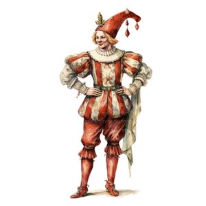 10 Medieval Jester Clipart, Court Jester, Printable Watercolor Clipart ...