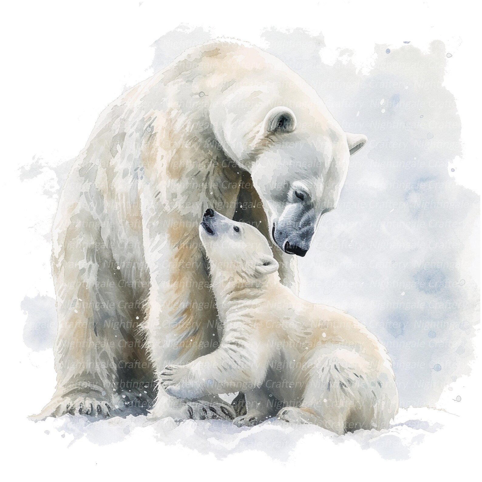 8 Polar Bear and Cub Clipart, Printable Watercolor Clipart, High ...