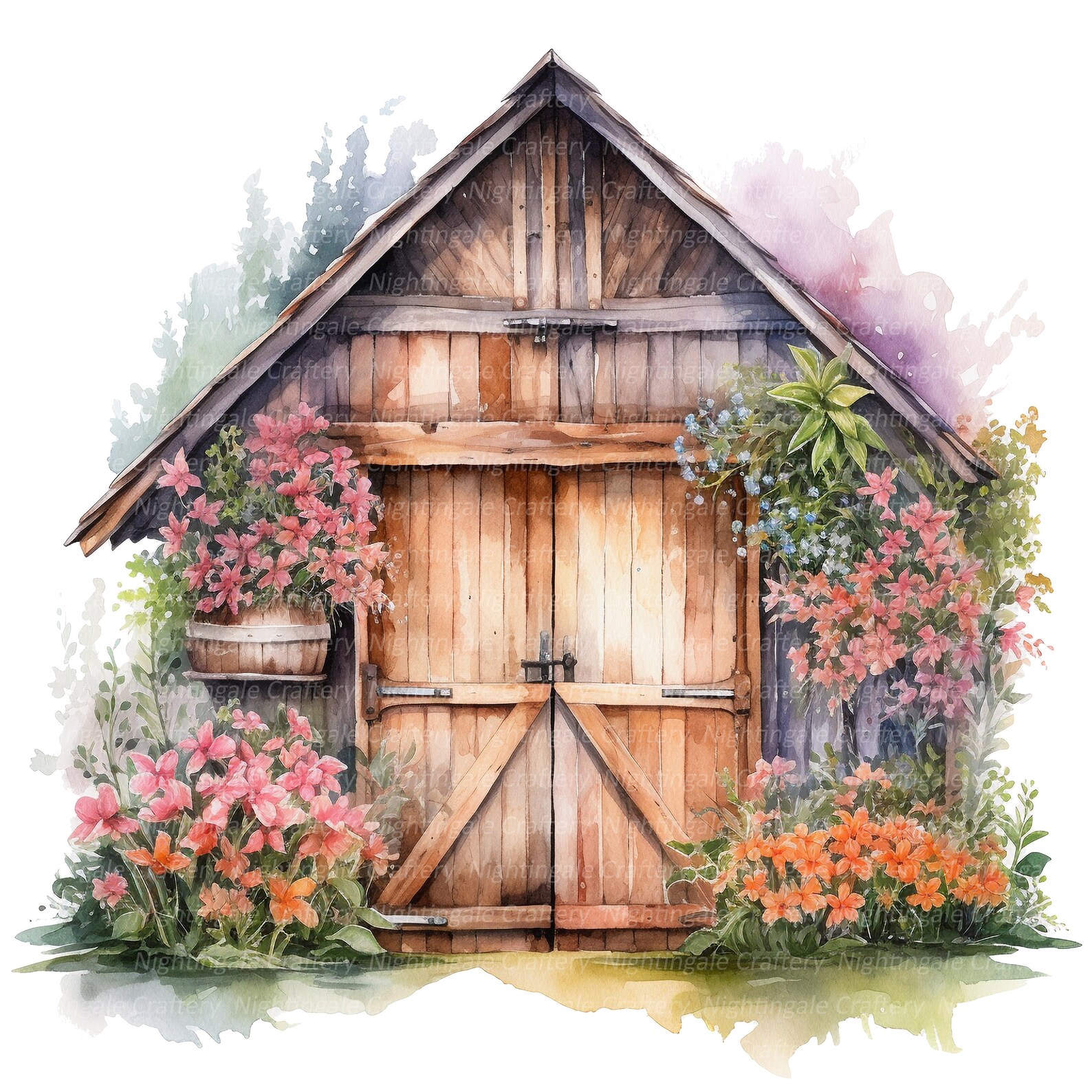 10 Barn Doors Clipart, Farmyard Barn Clipart, Printable Watercolor ...