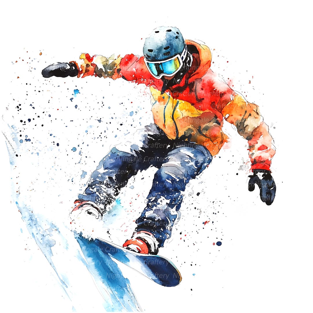 12 Snowboarding Clipart, Snowboard Clipart, Printable Watercolor ...