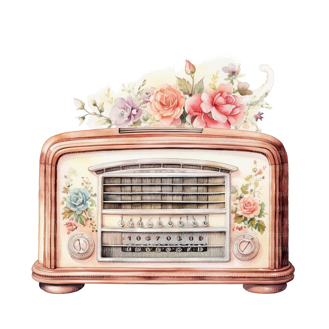 10 Floral Radio Set Clipart, Vintage Radio, Printable Watercolor ...
