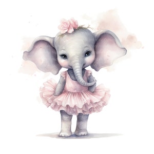 8 Elephant Ballerina Clipart, Elephant Baby, Printable Watercolor ...