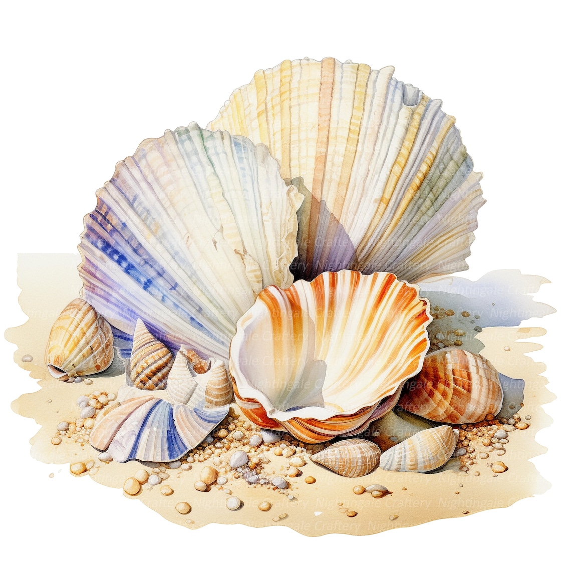 12 Muscheln Clipart, Muschel Clipart, druckbare Aquarell Clipart, PNG ...