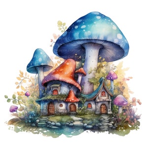 12 Magic Toadstool Fairy House Clipart, Printable Watercolor Clipart ...