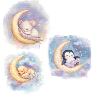 14 Nursery Sleeping Clipart, Nursery Animals Moon, Printable Watercolor ...